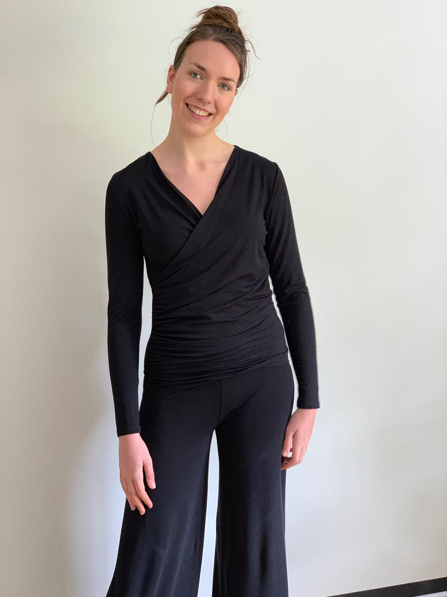 Bamboo Drape Fixed Wrap Top with Long Sleeves | Cream & Co – Bamboo ...